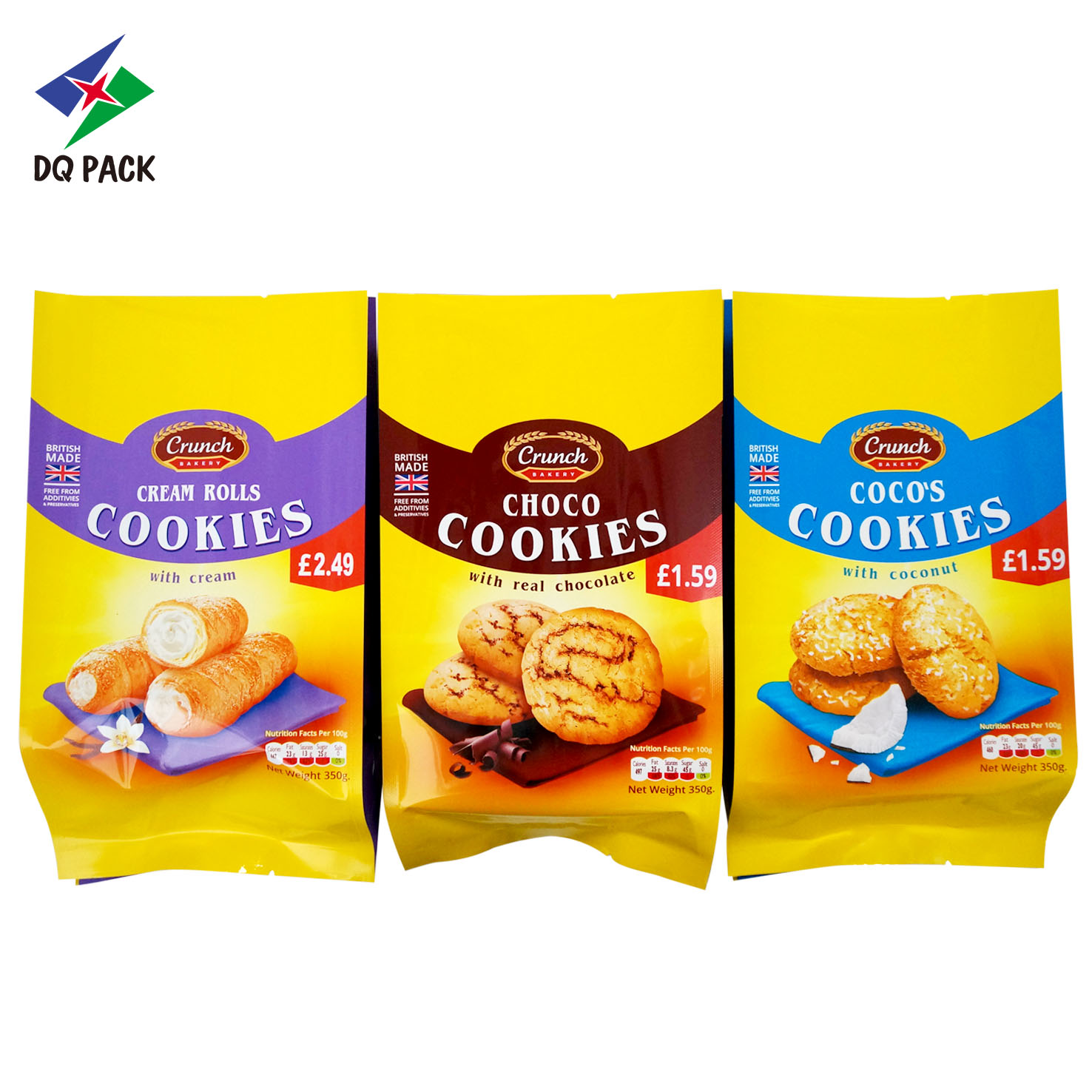 China DQ PACK OEM Design 350g Cookies Side Gusset Bag Plastic Heat Seal ...