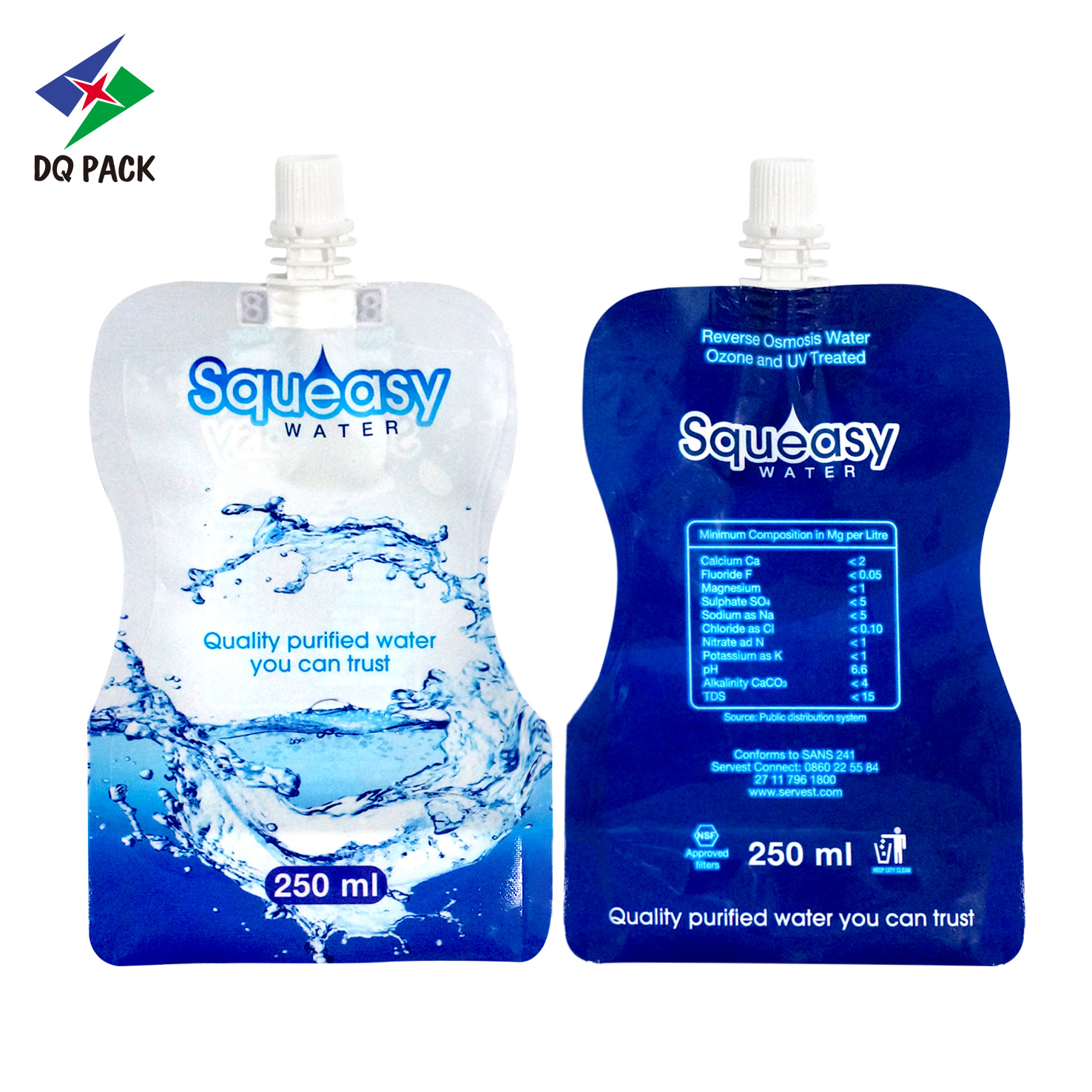 China DQ PACK OEM Design Water Packaging Bag 250ML Plastic Stand Up ...